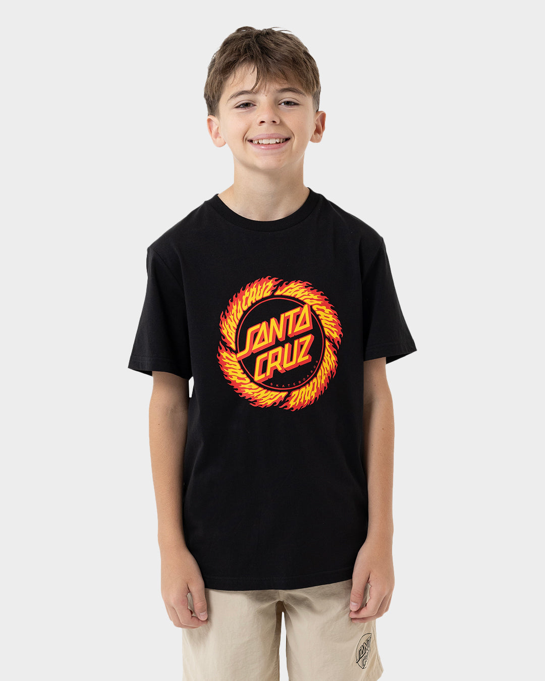 Santa Cruz Boys Flame Ringed Dot Front Tee Black