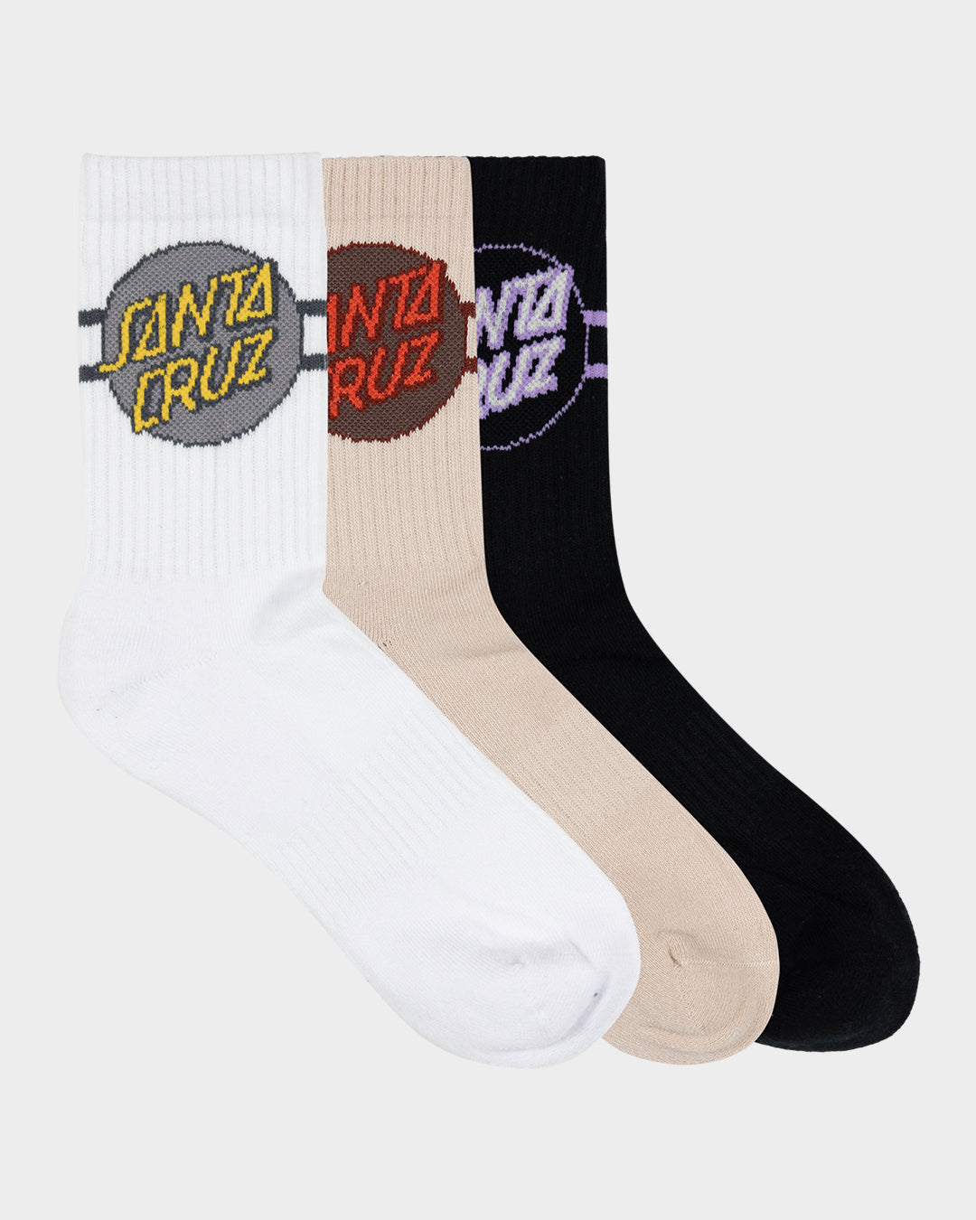 Santa Cruz Other Dot Stripe Crew Sock 3 Pack Natural/White/Off Black