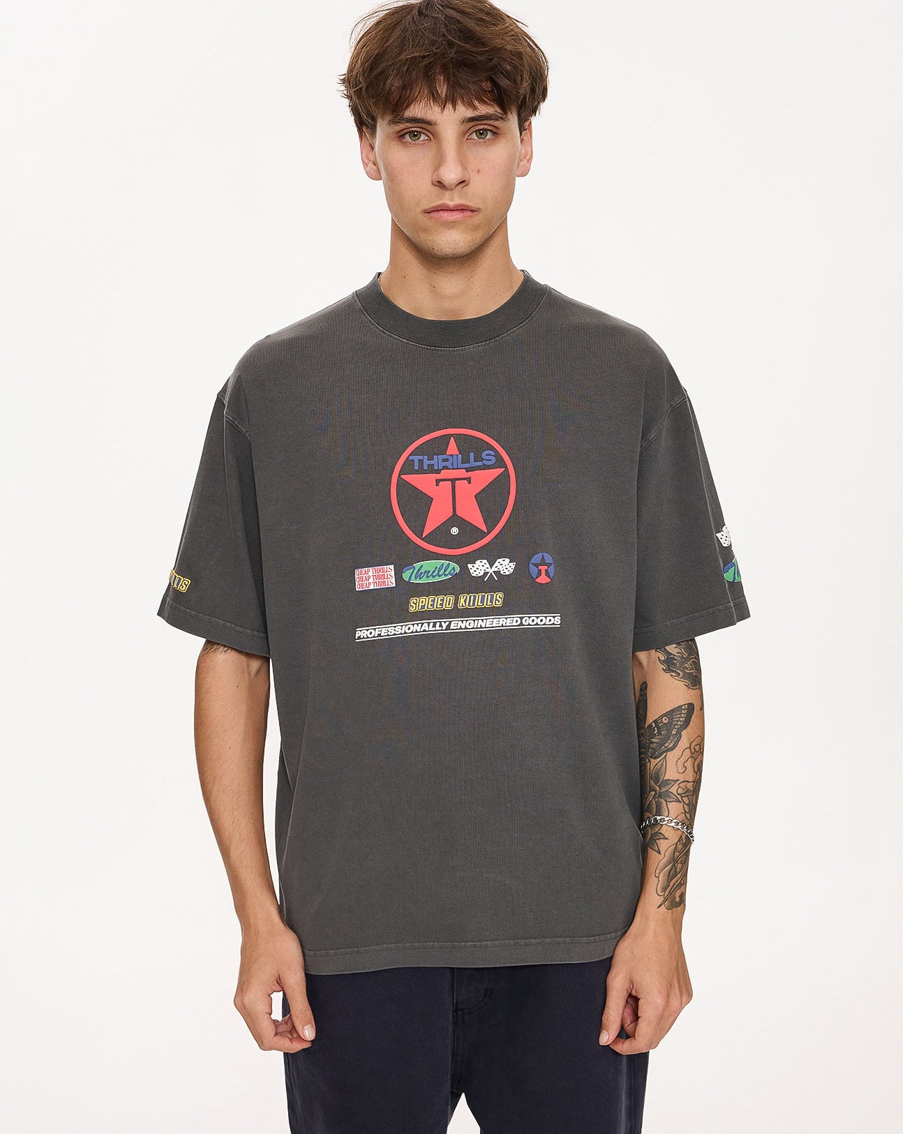 Thrills Super Charged Box Fit Oversize Cropped Tee Merch Black